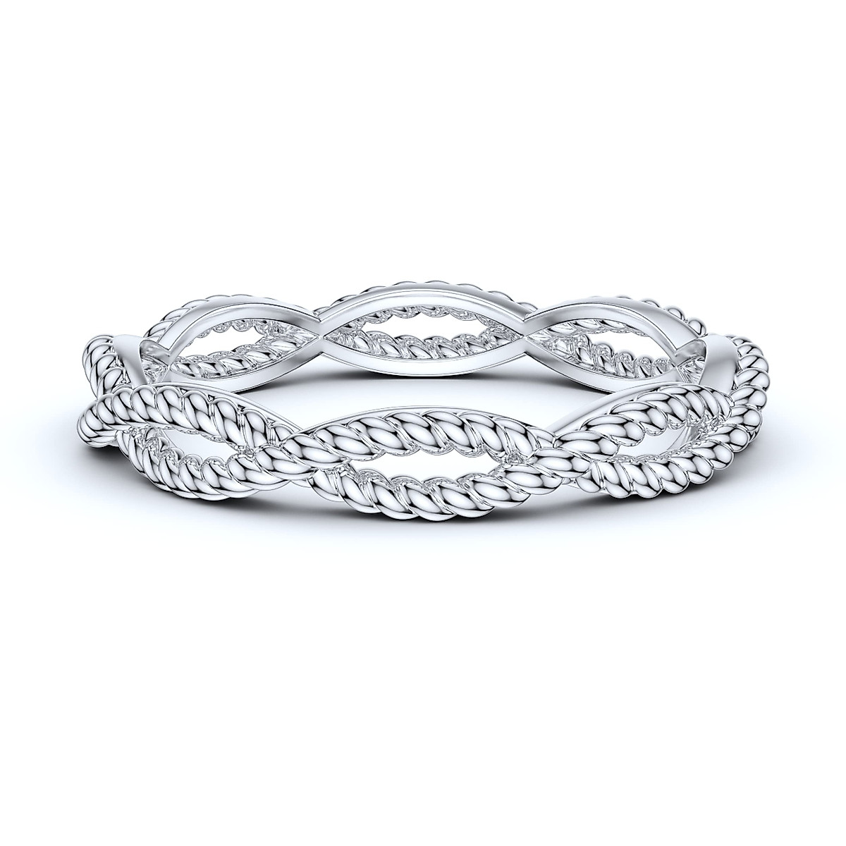 PRSTANI Solid 14k White Gold Infinity Twist Rope Wedding Band For Women Bridal Ring (6.5)
