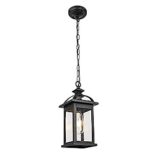 Darkaway Outdoor Pendant Light Fixture Lantern, Hanging Porch Light with Glass Aluminum Outdoor Pendant Lights for Porch, Patio, Entryway (1 Pack, Black)