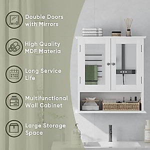 Smuxee Bathroom Wall Cabinet with Mirrors, White Bathroom Medicine Cabinet with Adjustable Shelves, Over Toilet Cabinet for Bathroom Laundry Room Kitchen