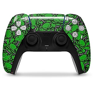 WraptorSkinz Skin Wrap compatible with Sony PS5 DualSense Controller Scattered Skulls Green (CONTROLLER NOT INCLUDED)
