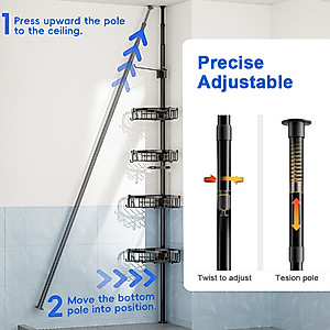 Coonoor Corner Shower Caddy Tension Pole - 62-115 INCH - 4-Tier Rustproof Bathroom Organizer Shelves, Adjustable Bathtub Tub Shampoo Storage