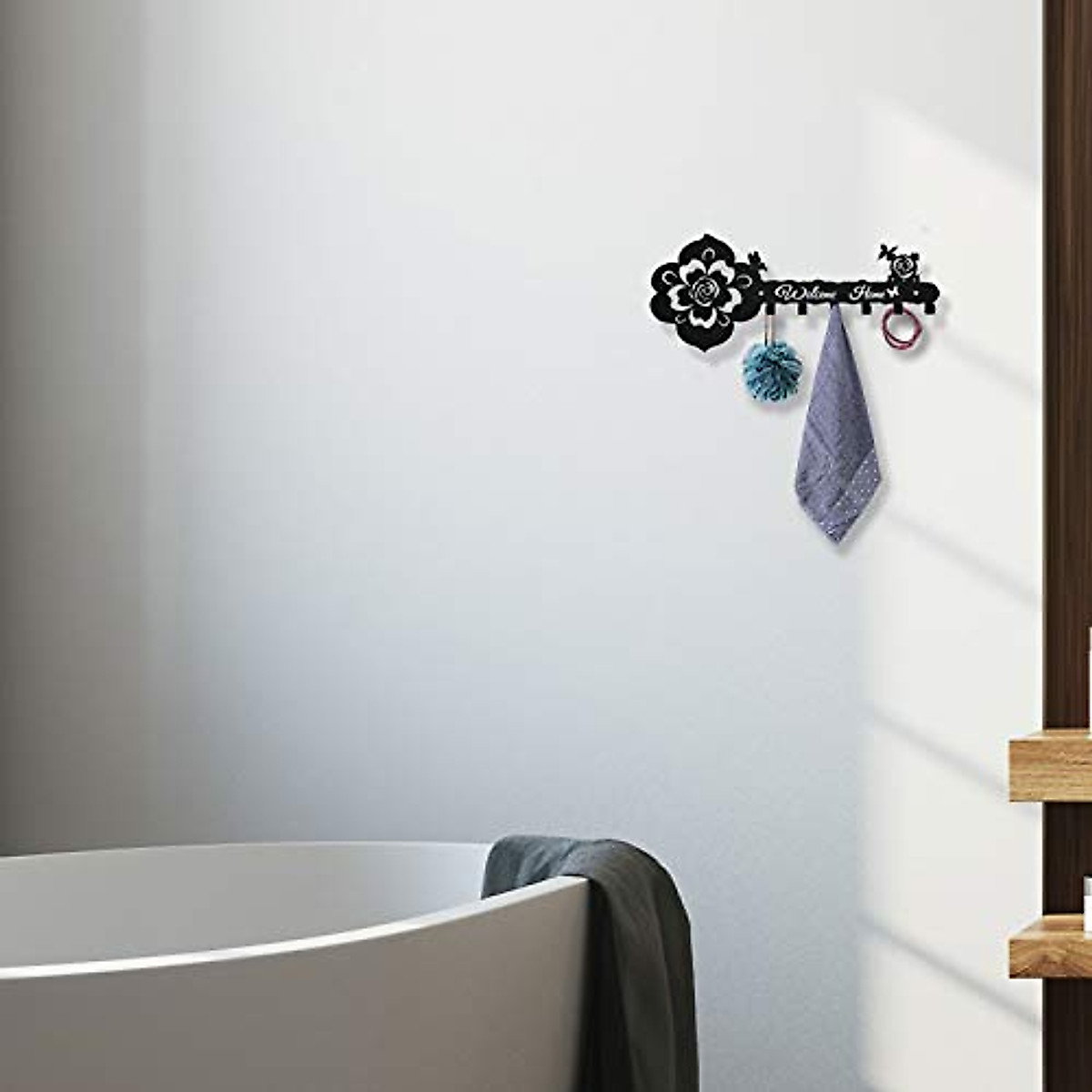 Deveosa Key Hooks Holder for Wall Decorative - Small Black Entryway Welcome Home Sign Key Hanging Hangers Wall Mounted Racks