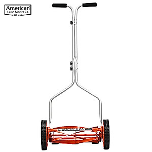 American Lawn Mower Company 1204-14 14-Inch 4-Blade Push Reel Lawn Mower, Red & Reel Lawn Mower Hand Sharpener for Great States, American Lawn Mower, Scotts, and Earthwise Reel Mowers, Orange