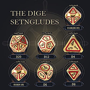 Kopana DND Metal Dice Set, 7-Piece Polyhedral Dragon Metal Dice Suitable for Role Playing Game(with Storage Bag&Gift Case)