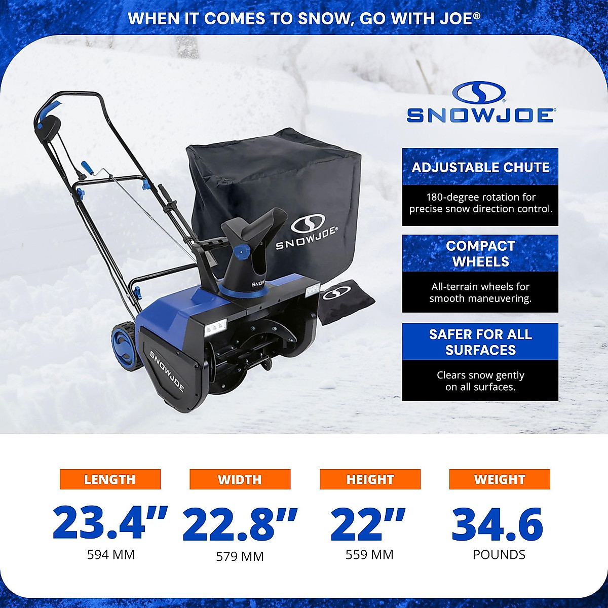 Snow Joe 15-Amp Electric Snow Blower, 22-Inch, Dual LED Lights, Bonus Cover Included