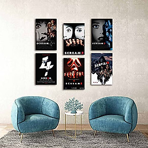 Scream 1-6 Poster Horror Movie Poster A Set of 6 Canvas HD Printing Wall Art Living Room Bathroom Bedroom Decoration (Scream,6xUnframed 8x12inch)