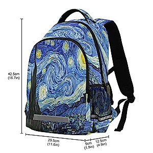 Caikeny Vincent Van Gogh Backpacks Travel Laptop The Starry Night School Backpack Computer Book Bag for Kids Men Women Outdoor Hiking Camping