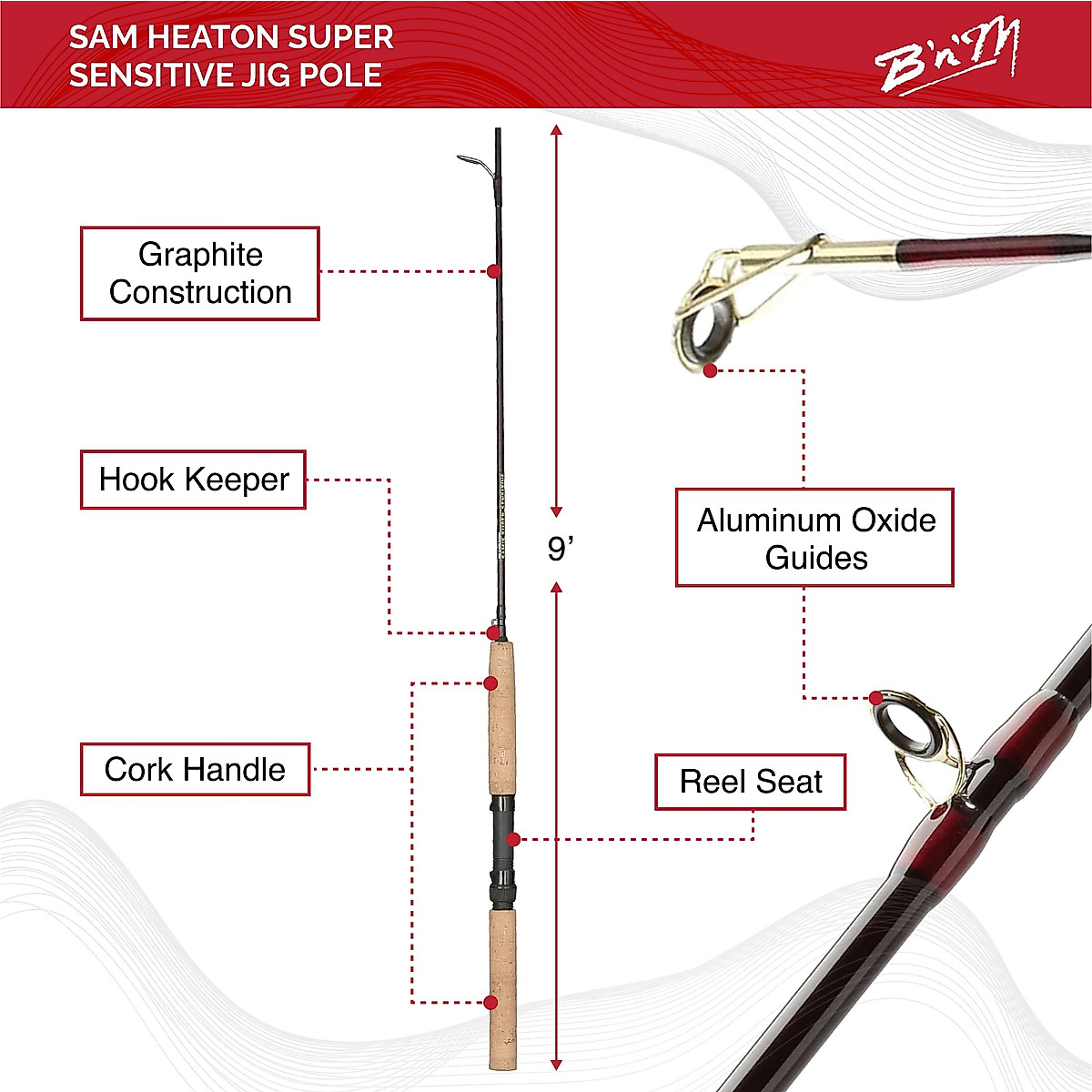 B'n'M Poles - Sam Heaton Super Sensitive Jig Pole, 9 Foot (2 Sections)