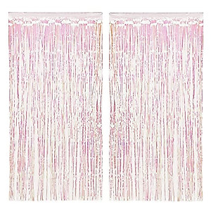 xo, Fetti Decorations Iridescent Fringe Foil Curtain - Set of 2 | Bachelorette Party Bridal Shower Backdrop, Wedding, Birthday Photo Booth