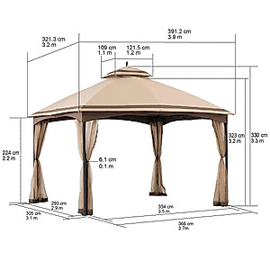 Sunjoy Pendleton 10.5 x 13 ft. 2-Tier Steel Gazebo, Tan & Brown