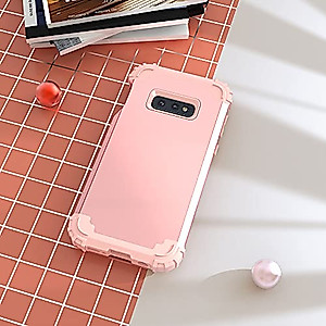 IDweel Galaxy S10E Case with Tempered Glass Screen Protector, Galaxy S10E, Hybrid 3 in 1 Shockproof Heavy Duty Protection Hard PC Cover Soft Silicone Rugged Bumper Full Body Cover, Rose Gold