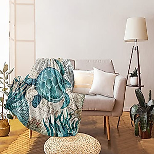 SODIKA Flannel Fleece Bed Blankets Lightweight Cozy Throw Blanket for Couch Sofa Bedroom Adults Kids,Sea Turtle Ocean Animal Landscape 39x49 inch