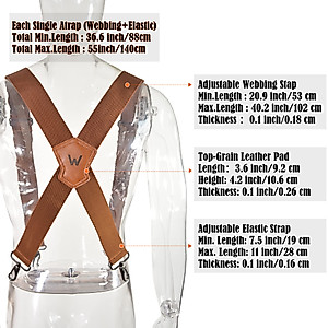 WELKINLAND Brown 2 inch wide suspenders, Heavy duty work suspenders, Swivel suspenders, Thick suspenders, Work suspenders for men, Suspenders swivel hook, Suspenders with belt loops