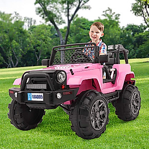 VALUE BOX Extra Larger Ride On Truck, 12V Battery Electric Kids Toddler Motorized Vehicles Toy Car w/Remote Control, 3 Speeds, Spring Suspension, Seat Belts, LED Lights and Realistic Horns (Pink)