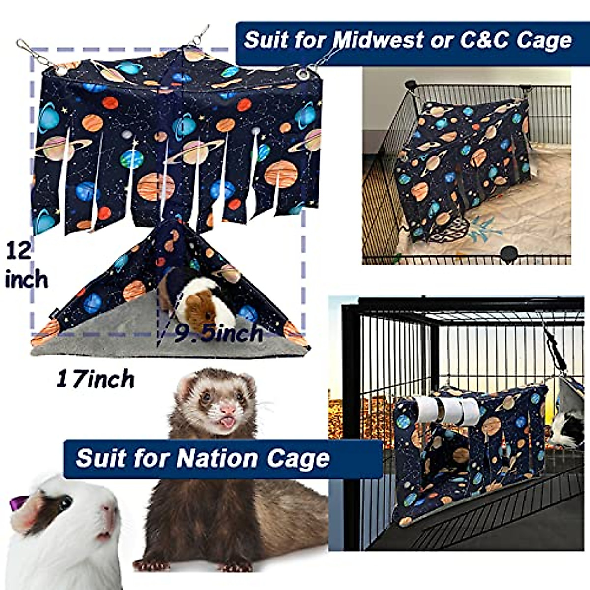 FULUE Guinea Pig Corner Hideout Hammock and Bed,Ferret Corner Hammock and Bed Cave Cozy for Guinea Pig Ferret Chinchilla Rats for Playpen C&C Cage Midwes Cage
