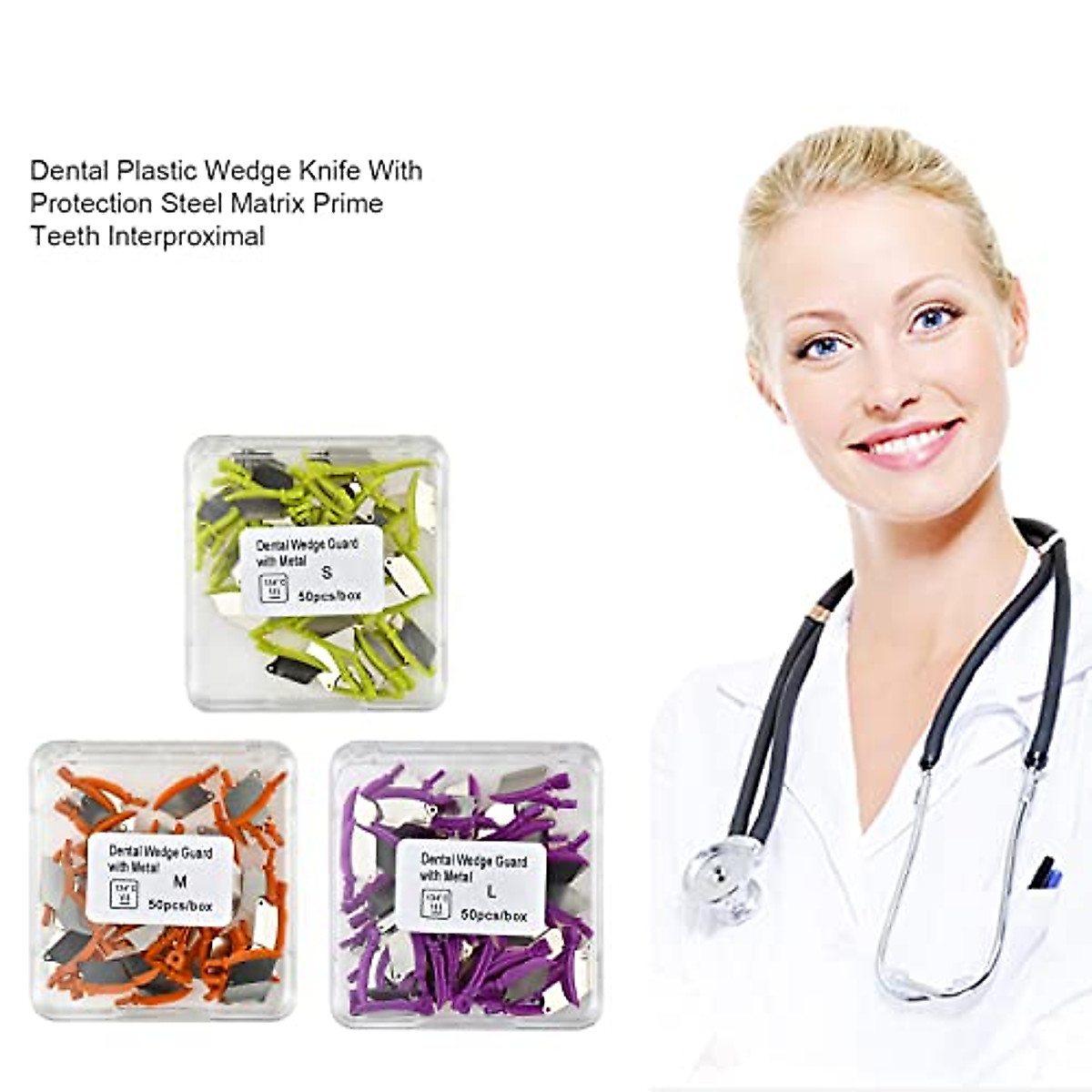 DAMUZHI Orthodontic Matrix Wedges Dental Prime Teeth Interproximal Wedge Guard With Metal Plastic Wedge Knife With Protection Dental Steel 3box 50Pcs/box