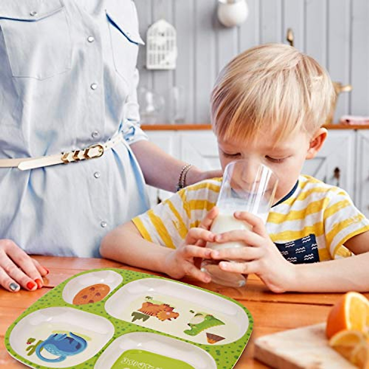 Lightening Kid Plate Set, Baby Dinnerware for Child Toddlers Feeding Divided Plate, BPA Free, Food-safe and Eco Friendly (Green)