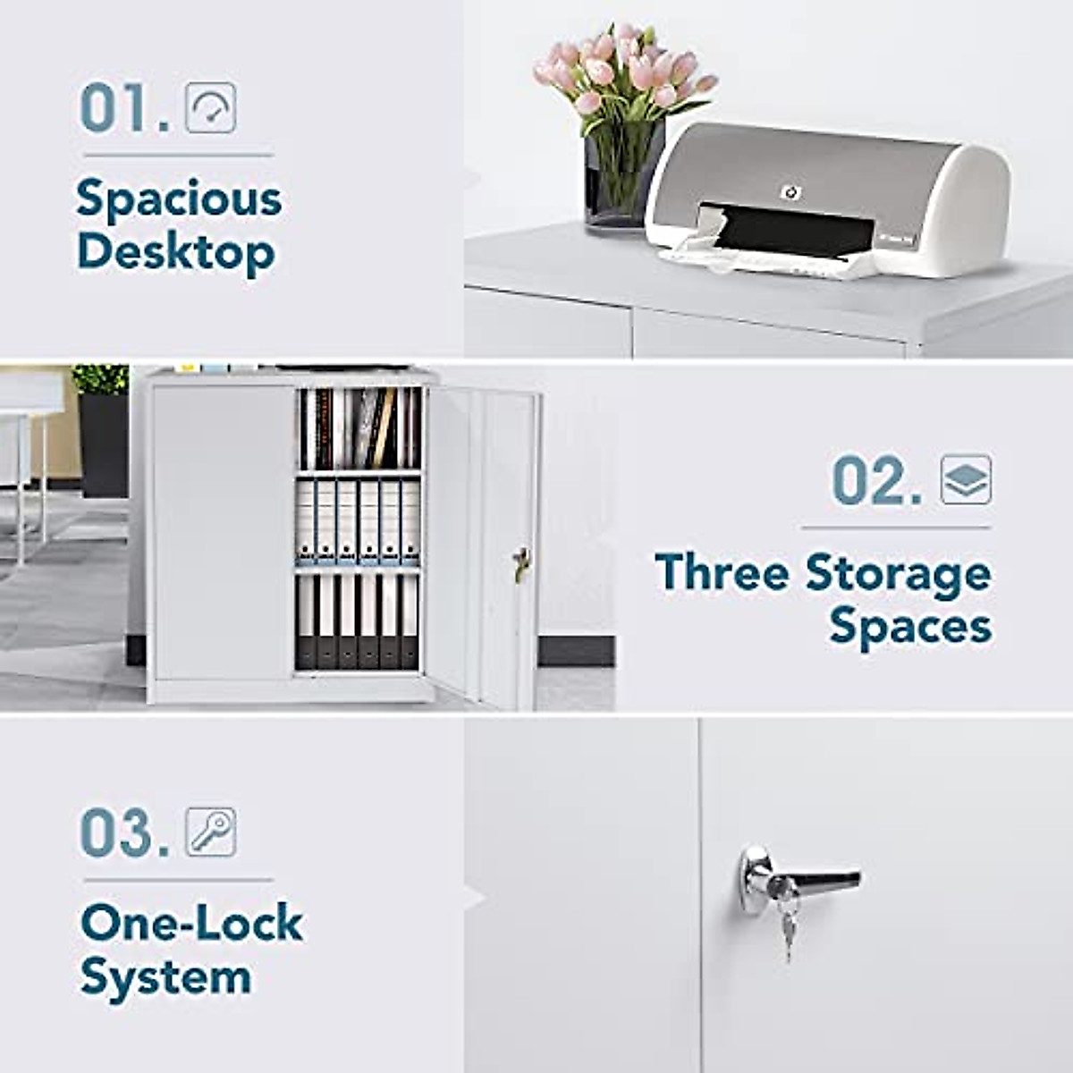 Superday White Metal Cabinet, 42"×36"×18" Locking Storage Cabinet with 2 Doors and 2 Shelves, Small Lockable Metal Steel Utility Cabinet for Office File Bathroom Medicine Pantry