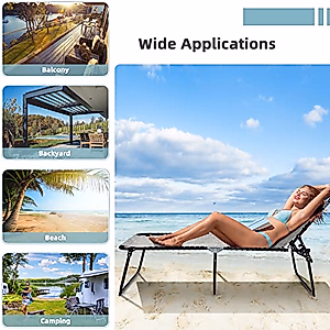 Giantex Patio Lounge Chair Folding Tanning Chair, Sunbathing Chaise Lounge W/Removable Headrest, 4-Gear Backrest, 2-Position Adjustable Anti-Skid Foot-Pads, Portable Camping Beach Chair (1, Gray)