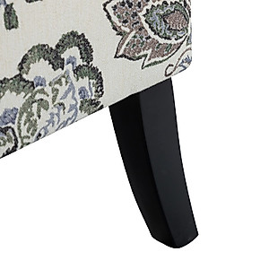 HULALA HOME Modern Accent Chair with Arms and Wooden Legs, Floral Patterned Accent Chair Armchair High Back Rest, Padded Armrest and Comfortable Cushioned Seat for Living Room (Orange Grey Floral)