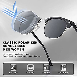 AOMASTE Sunglasses Men/Mens Polarized Sunglasses for Men Women,Classic Semi-Rimless Sun Glasses for Driving Fishing 100% UV400 Protection, A-black+black Sliver