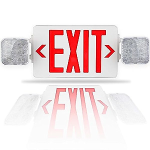 Red LED Exit Sign with Emergency Lights,Two LED Adjustable Head Emergency Exit Lights with Battery Backup,Double Face, Dual LED Lamp ABS Fire Resistance UL-Listed 120-277V/AC