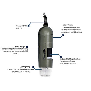 Dino-Lite USB Digital Microscope AM4111T - 1.3MP, 10x - 50x, 220x Optical Magnification, Microtouch