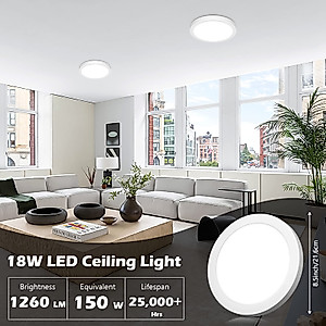 2-Pack 150W Equivalent LED Flush Mount Ceiling Light Fixture 8.5in Modern Dimmable 18W 1260LM Adjustable 3 Color Temperatures 3000K/ 4000K/ 5000K Round Close to Ceiling Light for Kitchen Hallway White