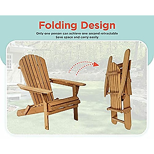 FDW Lawn Outdoor Wood Chairs Save Space and Movable and Weather Resistant, 2 Pieces, Natural