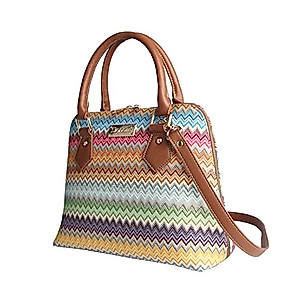 Signare Tapestry Hand & Shoulder Bag for Women |Fashionable Cross Body bag Purses for Woman |Satchel Bag for Women Girls Teen with Rainbow Zig-Zag Aztec Design | CONV-AZT