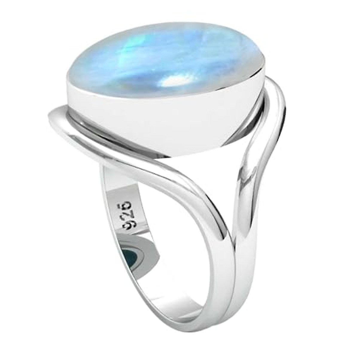 JEWELOPORIUM White Rainbow Moonstone Genuine 925 Silver Ring for Women Gemstone Handmade Silver Ring Size 8 Birthday Gift Cocktail Jewelry