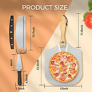 CasaCulina Pizza Peel Aluminum Pizza Spatula, 12 x 14 Inch Metal Pizza Paddle with Foldable Wooden Handle & Rocker Cutter, Pizza Peel Set for Family Pizza Oven Baking Pizza, Dough, Bread & Pastry
