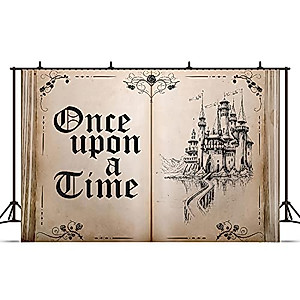Fairy Tale Books Backdrop Once Upon a Time Backdrops Ancient Castle Princess Romantic Wedding Birthday Party Decorations Magic Book Background Banner Props 7x5FT