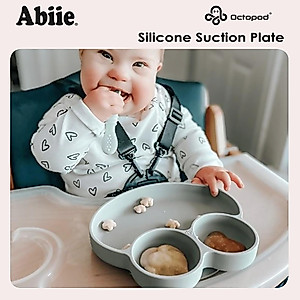Abiie Octopod Frog Silicone Plates with Suction - Spill Proof, Easy to Clean - BPA-Free Bowl - Suction Plates for Baby and Toddler - Training & Feeding Divided Grip Dish (Sage Green)