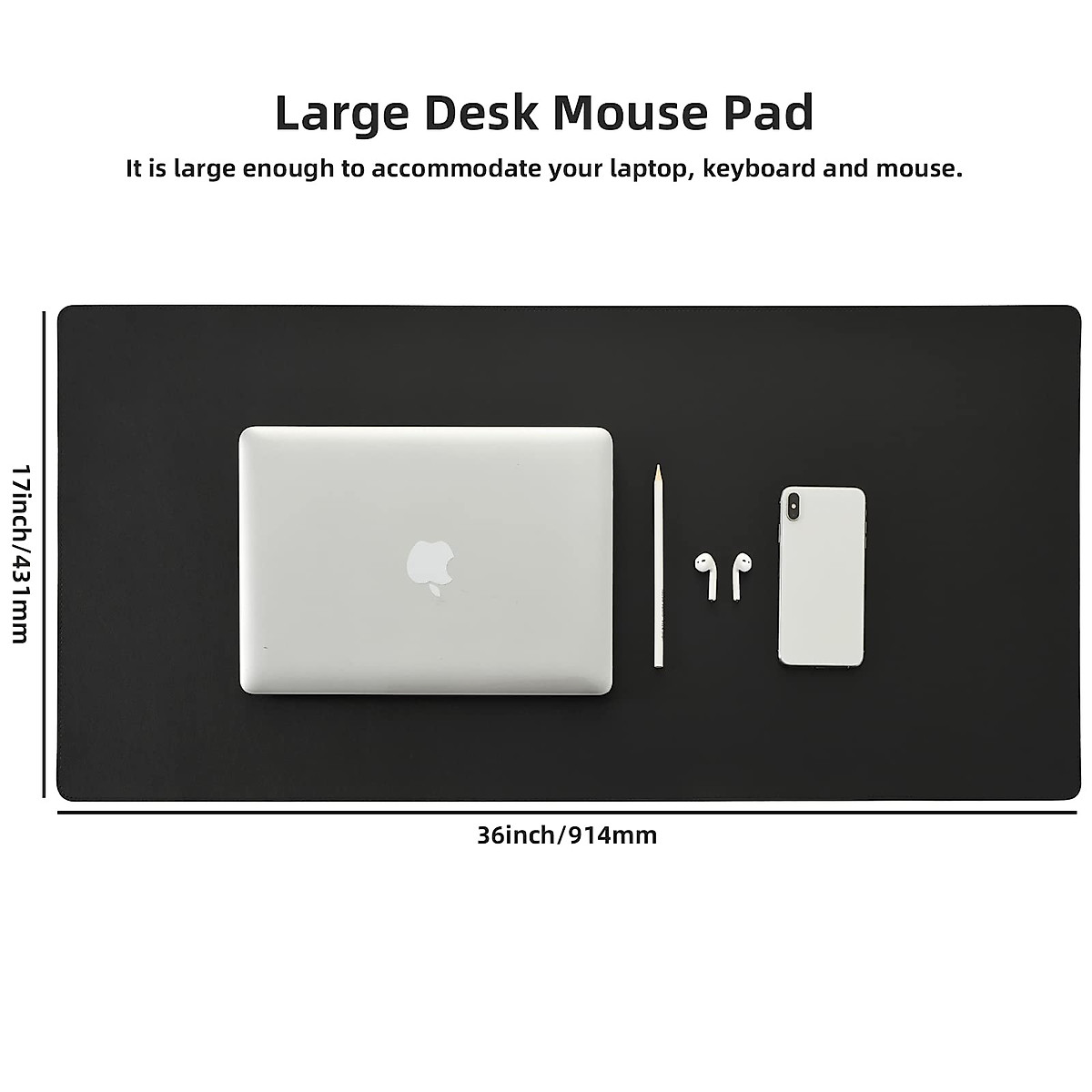 Leather Desk Pad,Wolaile 36x17 inch Large Mouse Pad,Waterproof Non-Slip Writing Desk Blotter,Computer Mat Desktop Protector for Office Home,Black