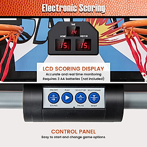 Goplus Foldable Dual Shot Basketball Arcade Game, Basketball Hoop Game w/Electronic Scoring, 8 Game Modes, 4 Balls, Indoor Outdoor Electronic Basketball Game Machine for Kids Adults (White+Blue)