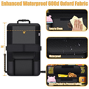 Kick Mats Back Seat Protector, 2Pack Waterproof Oxford Seat Back Protector, Car Seat Back Protector for Kids, Back of Seat Protector for Kids Feet Car Seat (2pc with Table Pocket)