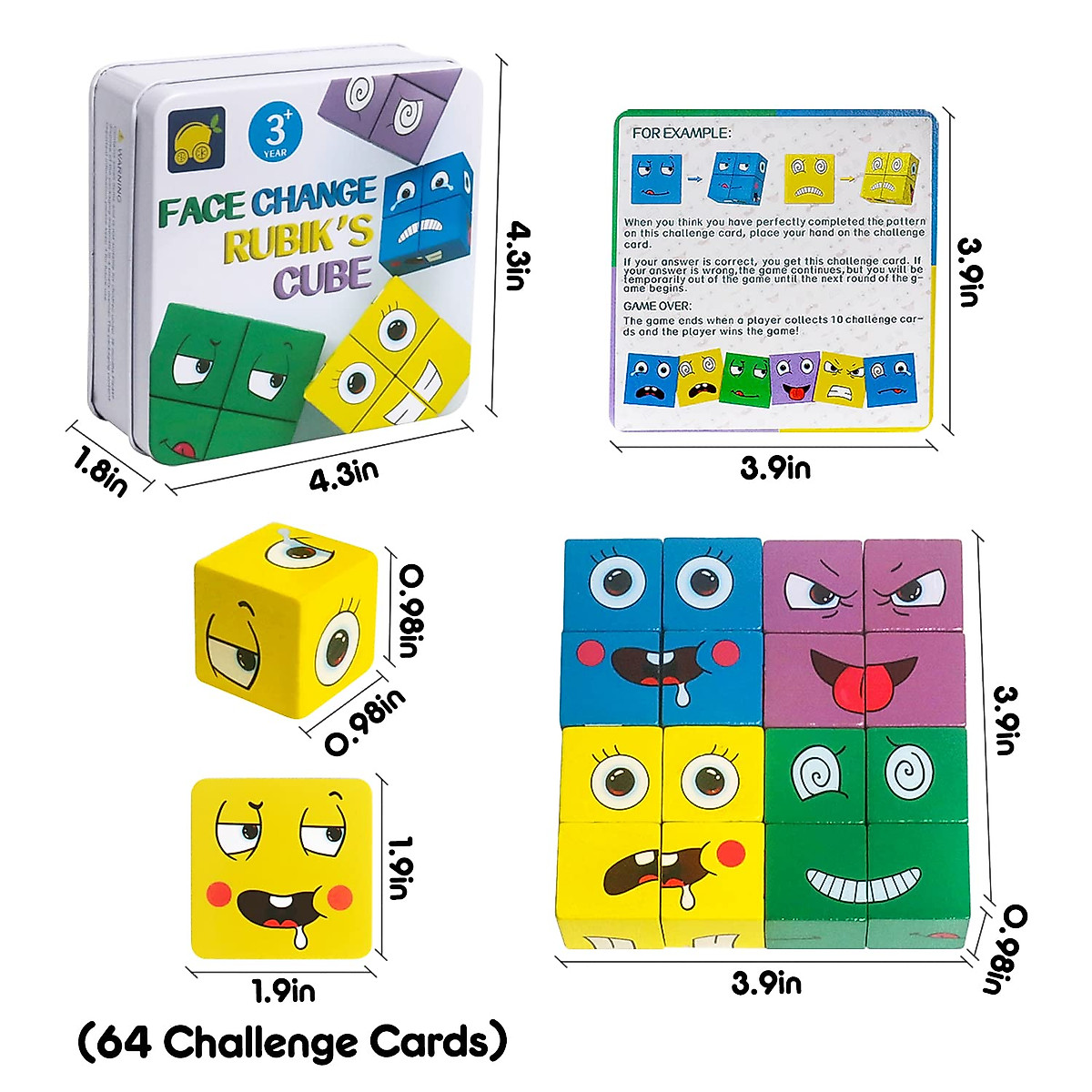 RAEQKS Wooden Expressions Building Block Brain Teasers Puzzle Magic Face Changing Cube Educational Montessori Toys Family Board Games Matching Puzzles Set for Toddlers Kids Aged 3 4 5 6 Years and Up