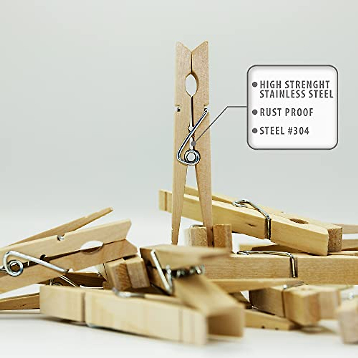 Wooden Clothespins for Crafts with Reusable Storage Bag – 50 Pack Natural Clothes Pins Heavy Duty Outdoor and Indoor Use, Moisture Resistant Laundry Clips with Strong Grip