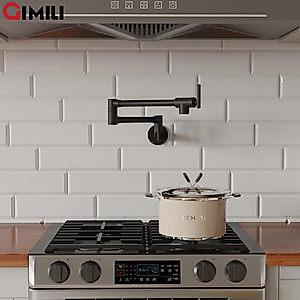 GIMILI Pot Filler Faucet Matte Black Commercial Wall Mount Faucet Pot Filler Black Folding Faucet Stretchable Double Joint Swing Arm Pot Filler Copper Rotatable Wall Faucet