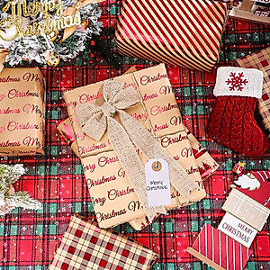 woric Jumbo Christmas Wrapping Paper 30 Inch 4 Rolls Gift Wrapping Paper Christmas Rolls, Brown Paper with Red Pattern Vintage Christmas Stocking Stuffers, 10 Feet Per Roll