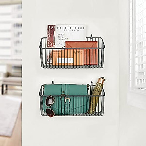 mDesign Portable Metal Farmhouse Wall Decor Angled Storage Organizer Basket Bin for Hanging in Kitchen/Pantry - Store Plastic Bags, Foils, Oils, Sandwich Bags - 2 Pack - Black