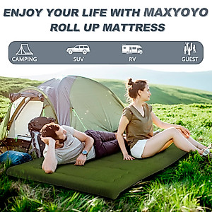 MAXYOYO Roll Up Mattress Sleeping Mat, Floor Futon Mattress for Outdoor Indoor, Upgraded Portable and Foldable Mattress, Green Full Mattress, 75x54 Inch