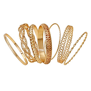 GUESS "Basic" Gold 7 Piece Mixed Bangle Bracelet