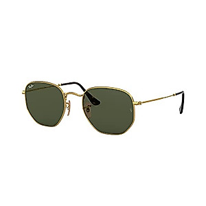 Ray-Ban RB3548N Hexagonal Flat Lens Sunglasses, Gold/G-15 Green, 54 mm