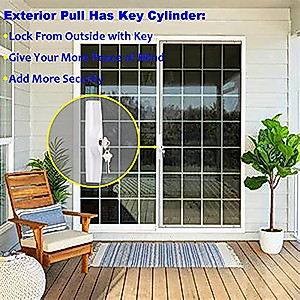 Sliding Patio Door Handle Set with Key Cylinder and Mortise Lock, Full Replacement Handle Lock Set Fits Door Thickness from 1-1/2" to 1-3/4"，3-15/16” Screw Hole Spacing, Reversible Design(Non-Handed)