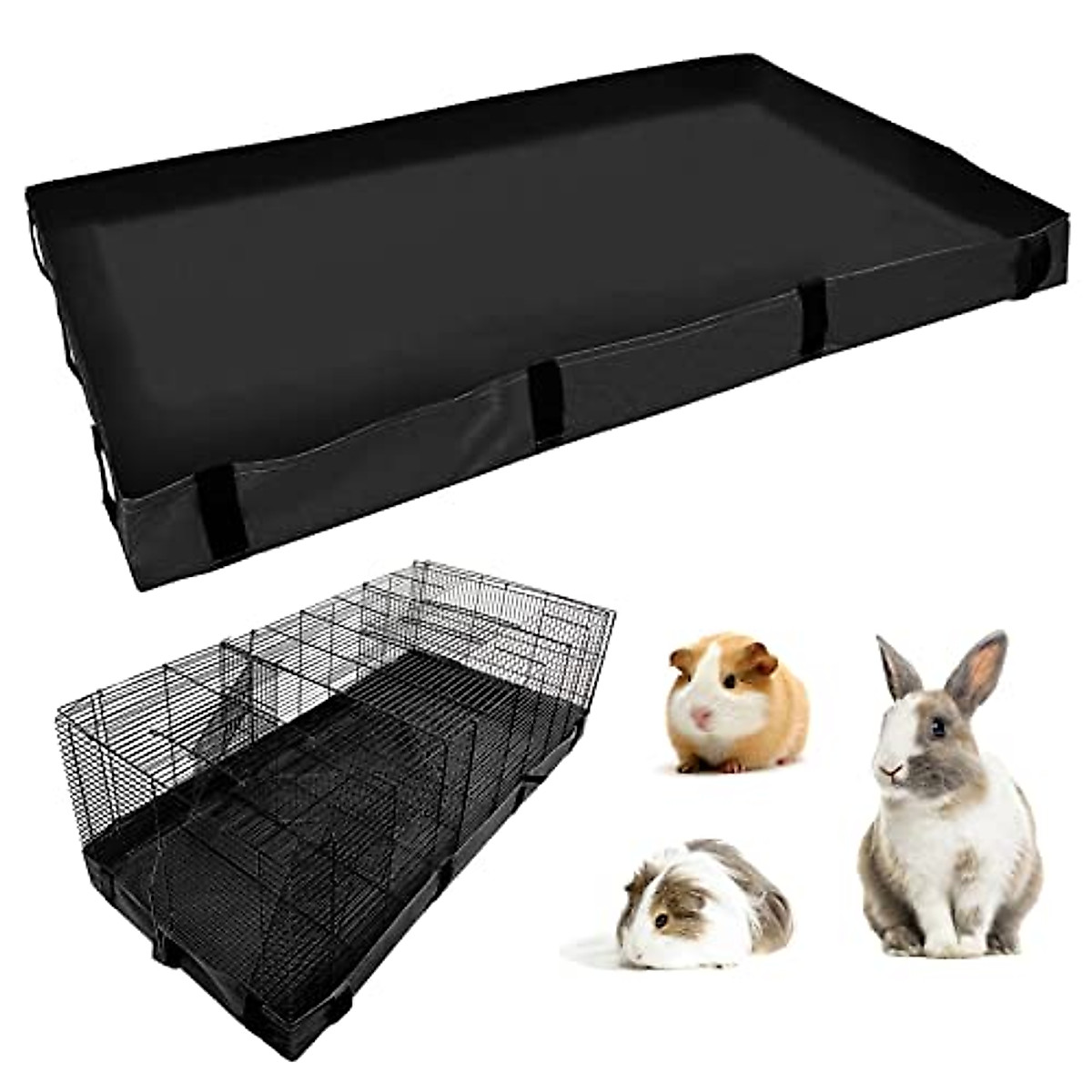 BNOSDM Guinea Pig Cage Liner, Small Animals Washable Bedding 47"x 24" Canvas Bottom Pet Cage Accessories for Hamsters Rabbits Hedgehogs Ferrets (Black)