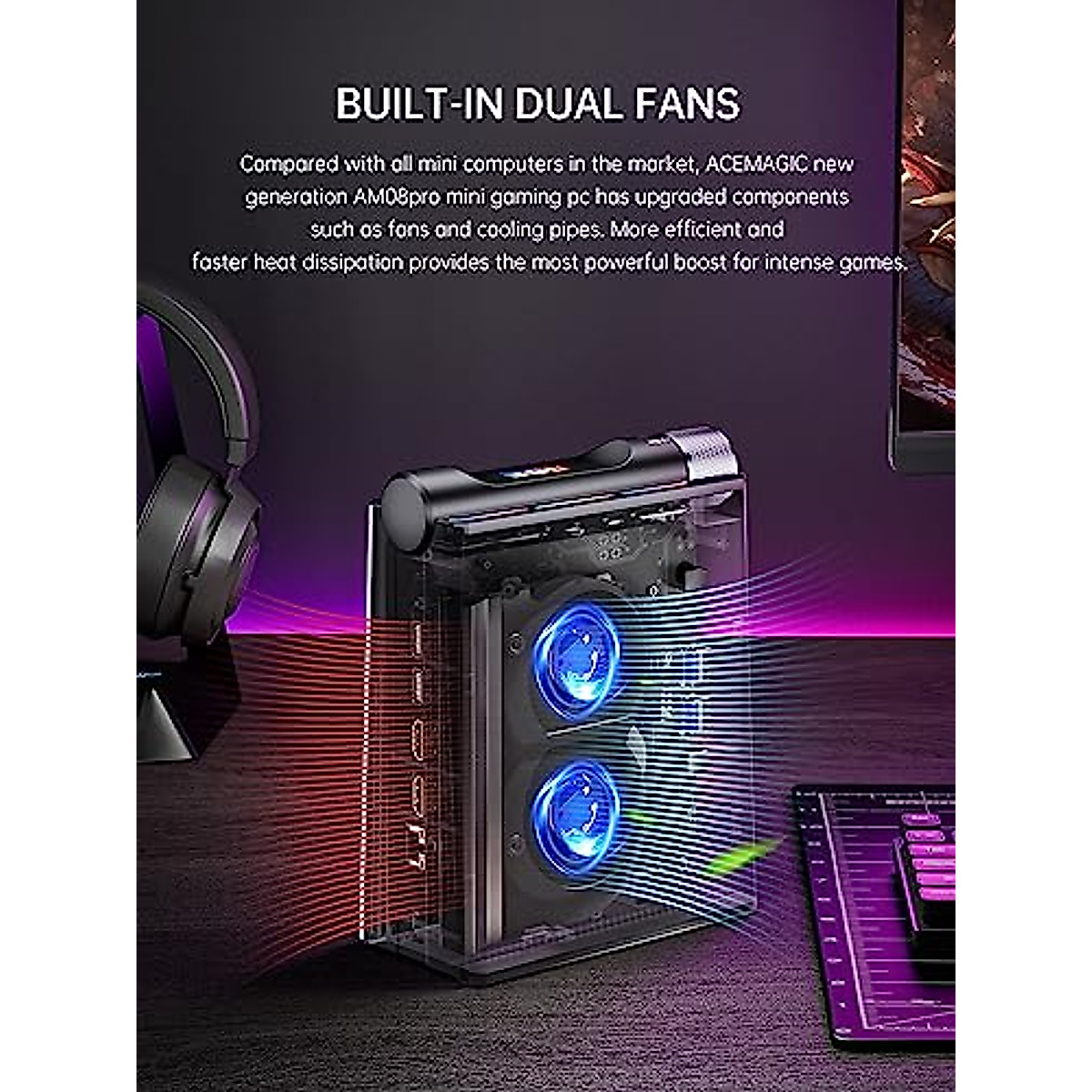 [Gaming PC] Mini PC Ryzen 9 6900HX(up to 4.9Ghz), 32GB DDR5(Dual Channel) 512GB NVMe SSD Mini Computers with AMD Radeon 680M(12 cores/2200 MHz), WiFi6/BT5.2/RGB Lights/3 Modes Mini Desktop for Gamer