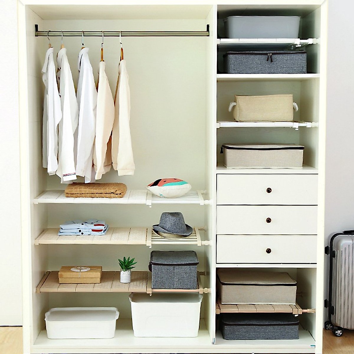 Scalable Layered Separator Updated Version Adjustable Storage Rack Shelf for Wardrobe Refrigerator Cupboard Random Colour ((33-53) x42cm)
