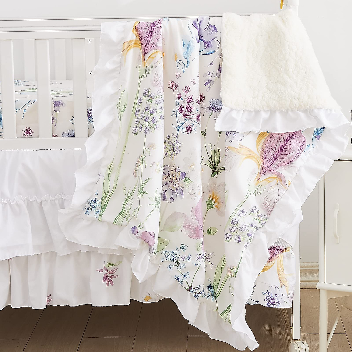 Brandream Baby Crib Bedding Set Farmhouse Floral Nursery Bedding 3 Piece Girls Blanket, Boho Sheet Set, Washed Cotton